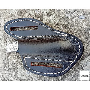 Ottoza Handmade Leather Knife Sheath CROSS DRAW KNIFE SHEATH 5" Folding Pocket Knife Sheath - Leather Folding Knife Sheath for 5 inch Folding Knives/Pocket Knives Black TOP GRAIN LEATHER No:73