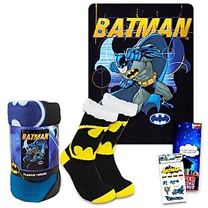 Detective Store DC Comics Batman Fleece Blanket Bundle - Batman Blanket Bundle with Batman Socks, Stickers and More for Kids Adults Children (Batman Bed) 45” x 60”
