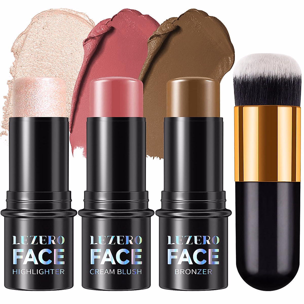 3Pcs Cream Contour Stick Makeup Kit,Shades with Highlighter Stick,Blush Stick and Bronzer Contour Stick for Sculpt the Cheeks,Long Lasting,Waterproof,Matte & Dewy Finish,LIGHT MEDIUM (#02,05,06)