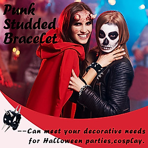 6 Pieces Punk Studded Bracelet Goth Bracelet Leather Rivets Spike Bracelet Cuff Adjustable Metal Wristband Gothic Accessories for Men Women Halloween