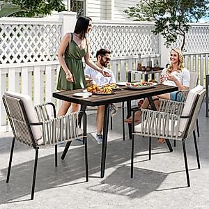 DWVO Patio Chairs Outdoor Dining Sets with Arms and Seat Cushions, Rope & Rattan Patio Chairs Set of 4 Perfect for Garden Porch Backyard Poolside Balcony, Grey