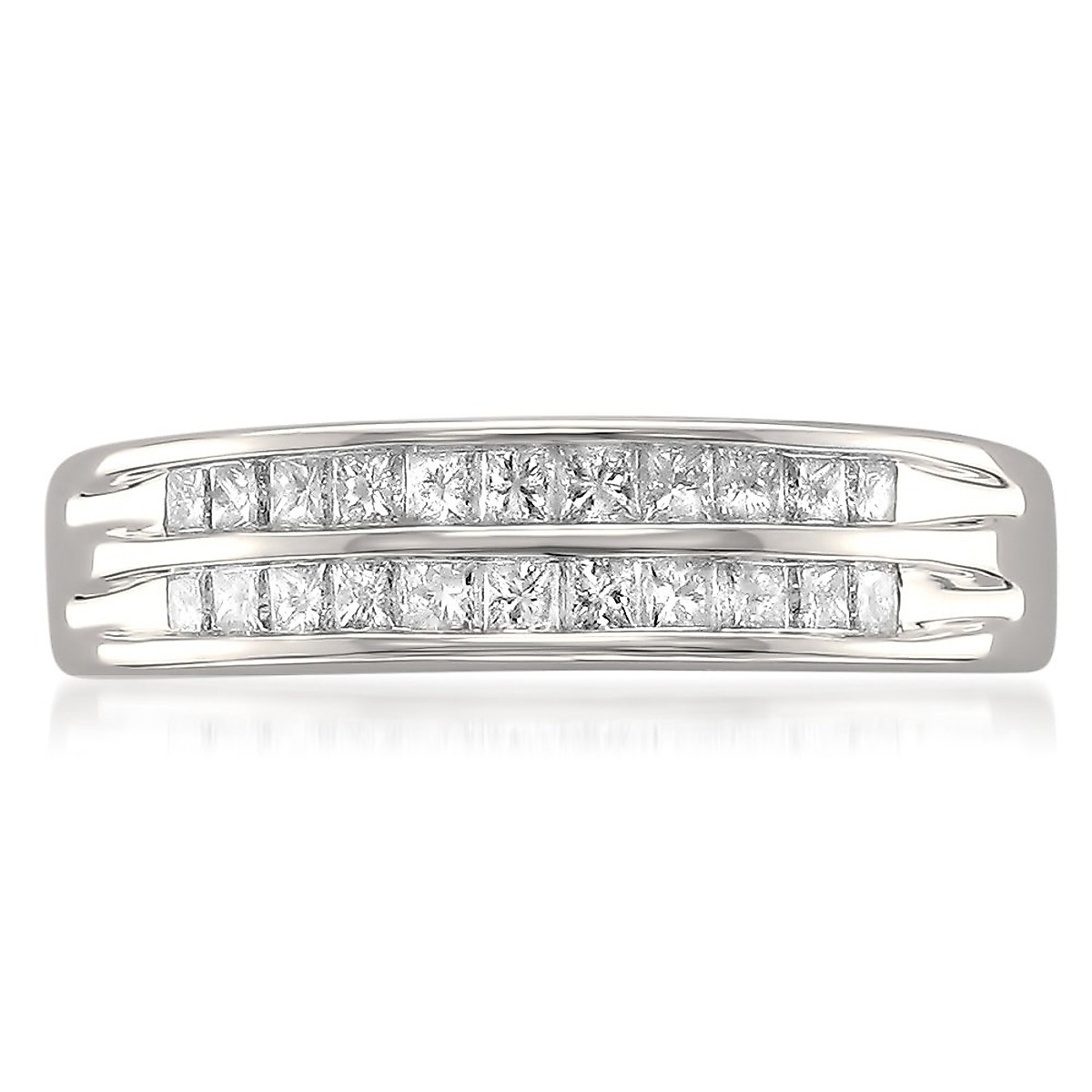 Beyond Brilliance 1/2 Carat Diamond, Channel-Set 14K White Gold Princess Cut Diamond Double Row Bridal Wedding Band Ring (I-J, I1-I2)