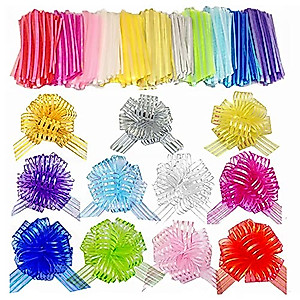 FQTANJU 22 Pieces Pull Bow Mixed Color Large Organza Pull Bow Present Wrapping Pull Bow with Ribbon for Wedding Party Decoration Gift Baskets, 6 Inches