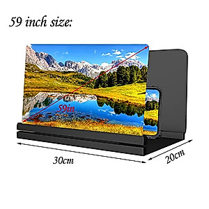 KAMWD 14/42/ 59in Screen Magnifier for Cell Phone, Full Screen HD 5K Amplifier Projector Enlarger for Movies, Videos and Gaming Reading- Foldable Phone Stand Holder, for All Smartphones, Black