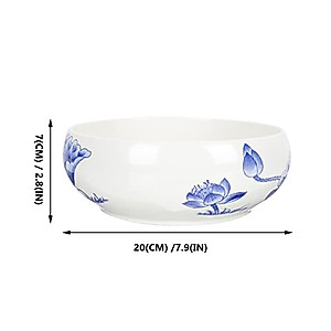 Cabilock Blue and White Porcelain Flowerpot Water Lily Ceramic hydroponic Terrarium Garden Shallow Pot Modern Flower Pot Small Cactus pots Round Shallow Pot Plant Ceramics Window Frame