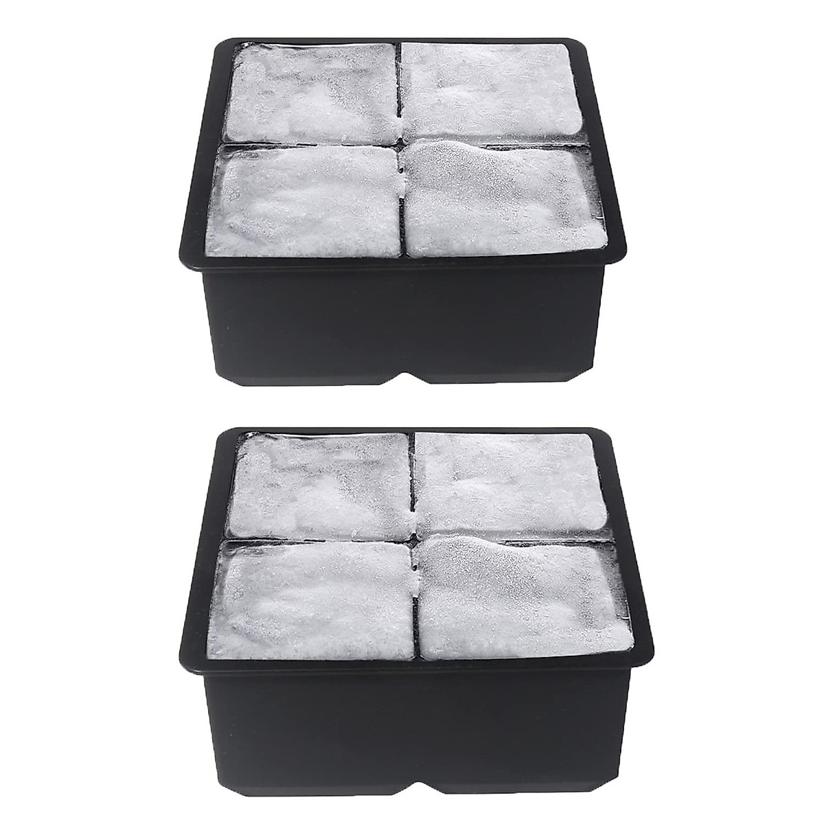 Large Ice Cube Trays Silicone (2.5-Inches) - Giant Cocktail Silicone Ice Maker, Scotch Whiskey Ice Cube, Easy Release Reusable Ice Cubes,Food Grade (Black 2 Tray)