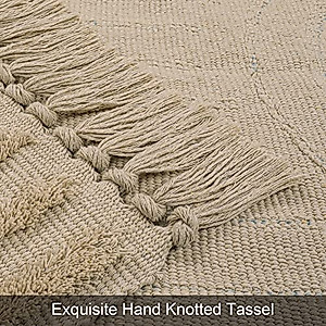 LEEVAN Boho Runner Rug 2'x6' Washable Rug Runners for Hallway Khaki, Durable Kitchen Rugs Tufted Cotton Bedroom Floor Carpet with Tassels Handmade Farmhouse Accent Rug Bohemian Living Room Rugs