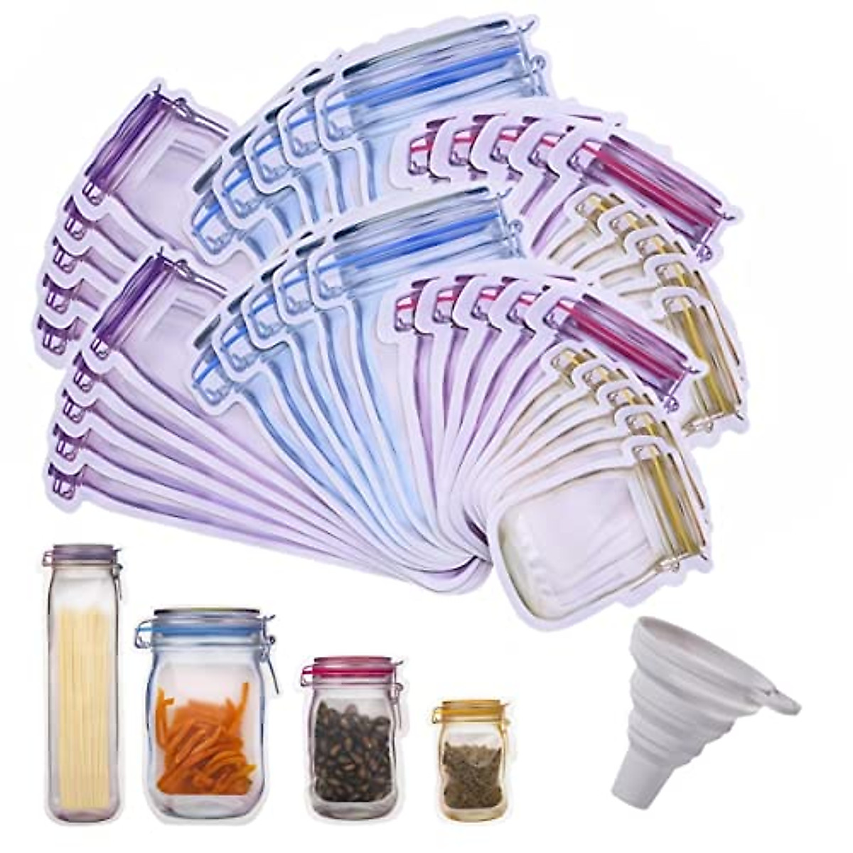 20 Pcs Reusable Mason Jar Ziplock Bags,Mason Jar Bottle Bags,Fresh Leak-Proof Snack Food Storage,Silicone Ziplock Bags for Kitchen,Camping,Travel,Office (20)