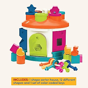 Battat – Shape & Color Sorting Toy – Developmental Toy – Pattern Matching Game – Color-Coded Keys – 2 Years + – Shape Sorter House