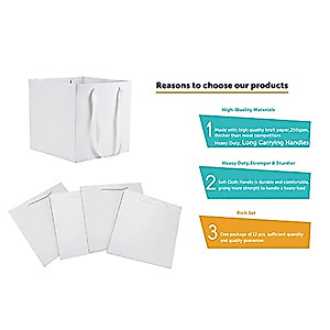 HUAPRINT White Paper Bags with Handles,Gift Bags Bulk 12 Pack,10x10x10inch Large Square Size,Paper Shopping Bags, Kraft, Party, Favor, Birthday,Goody, Take-Out, Merchandise, Retail Bags