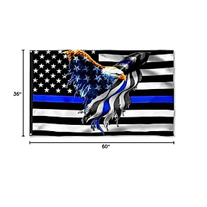 mokarier The Thin Blue Line Police Law Enforcement American Eagle Flag Banner with Grommets 3x5Ft College Home Room Man Cave Frat Wall Banner Decor THB3482