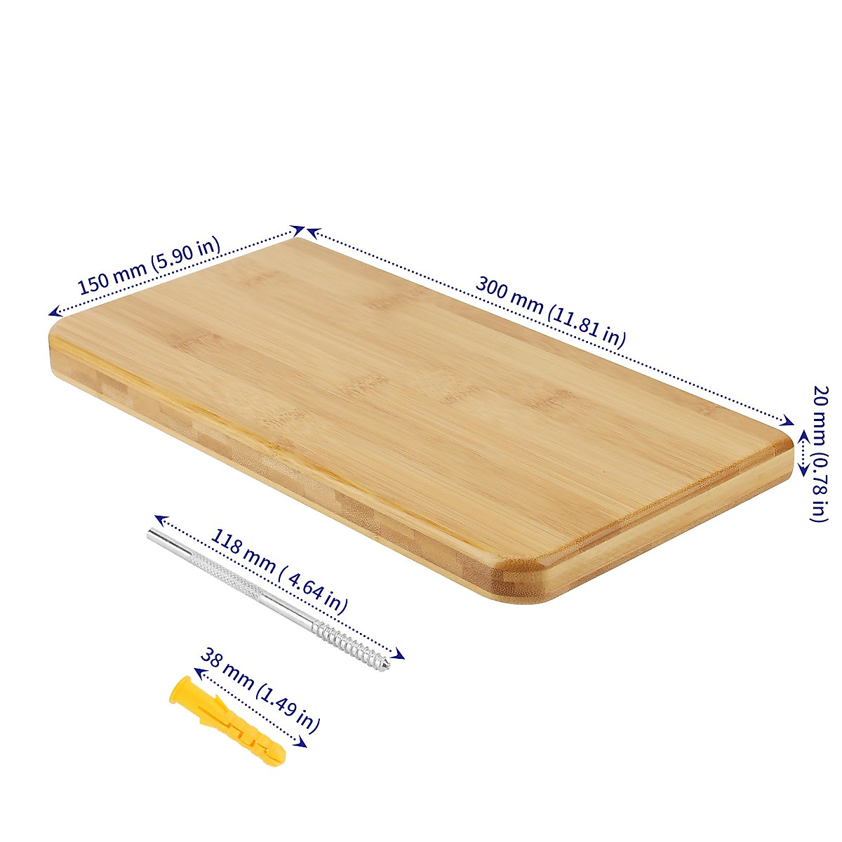 SOUJAP 2 PCS 12 x 6 Inch Bamboo Wall Shelf Floating, Rustic Wood Wall Shelves, Wood Floating Shelves for Bedroom Kitchen Bathroom