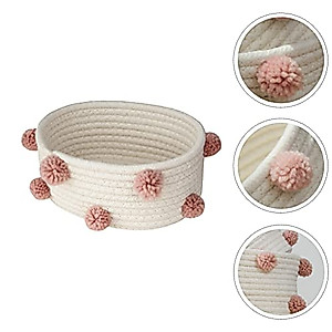 Cotton Rope Basket Storage Bin: Cotton Storage Baskets Woven Blanket Baskets with Pompom Round Storage Organizer for Dirty Clothes Pet Kids Small Items Storage 20X15CM