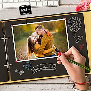 Scrapbook Firbon Handmade DIY Family Photo Albums Couples Memory Book Black Page Scrap Book for Anniversary, Christmas, Valentine's Day, Birthday (Black)