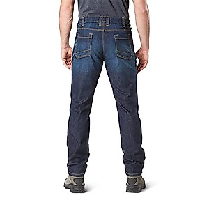 5.11 Tactical Mens Defender-Flex Slim Fit Jeans, Bar Tack Construction, Utility Pockets, Dark Wash Indigo, 36x32, Style 74465