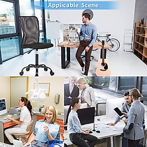 Home Office Ergonomic Mesh Chair - Armless, Adjustable Mid Back, Small Modern Swivel Rolling Desk for Women - Black With Wheels for Home, Office