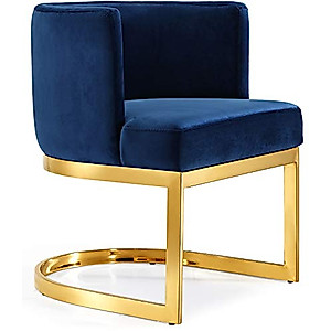 Meridian Furniture Gianna Collection Modern | Contemporary Velvet Upholstered Dining Chair with Polished Gold Metal Frame, 24" W x 22" D x 29.5" H, Navy