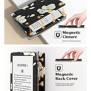 MoKo Case for 6.8" Kindle Paperwhite (11th Gen 2021) and Kindle Paperwhite Signature Edition, Slim PU Shell Cover Case with Auto-Wake/Sleep for Kindle Paperwhite 2021 E-Reader, Black & White Magnolia