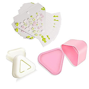 ChasBete Onigiri Mold And Wrappers Set, 2 Sushi Mold + 100 Disposable Onigiri Wrappers + Sealing Tapes For Rice Ball Maker/Onigiri Mold Wrapper