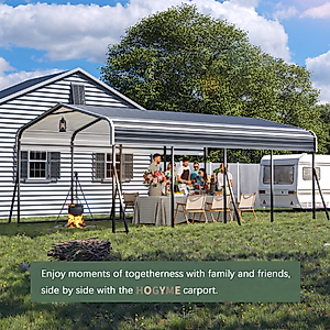 HOGYME Carport 12x20 FT Heavy Duty Carport Canopy with Updated Frame Structure Galvanized Steel Roof and Enhanced Base, Metal Carport Garage for Pickup, Boat, Car and Tractors, Grey, Gray, HG1348