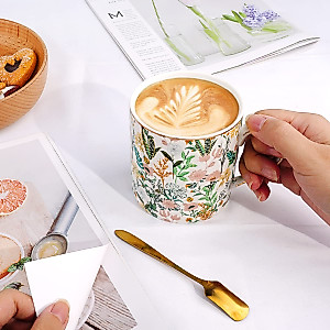 WAVEYU Ceramic Mug for Women Mom, Cute Coffee Water Mug Cup for Mother's Day from Daughter Son for Home Office, Decorative Coffee Tea Cup for Girls Teachers Colleagues, 14 oz, White Flower