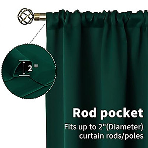 BGment Rod Pocket Blackout Curtains for Bedroom Short - Thermal Insulated Room Darkening Curtain for Window, 42 x 45 Inch, 2 Panels, Emerald