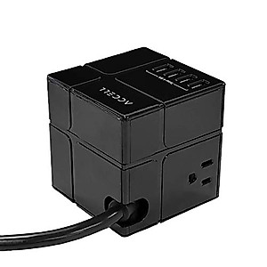 Accell Power Cube - Surge Protector and USB Wall tap Power 2-in-1 Combo, 3 Protected AC outlets, 6 USB-A Ports, 6ft Cord, Black, 540J, UL Certified