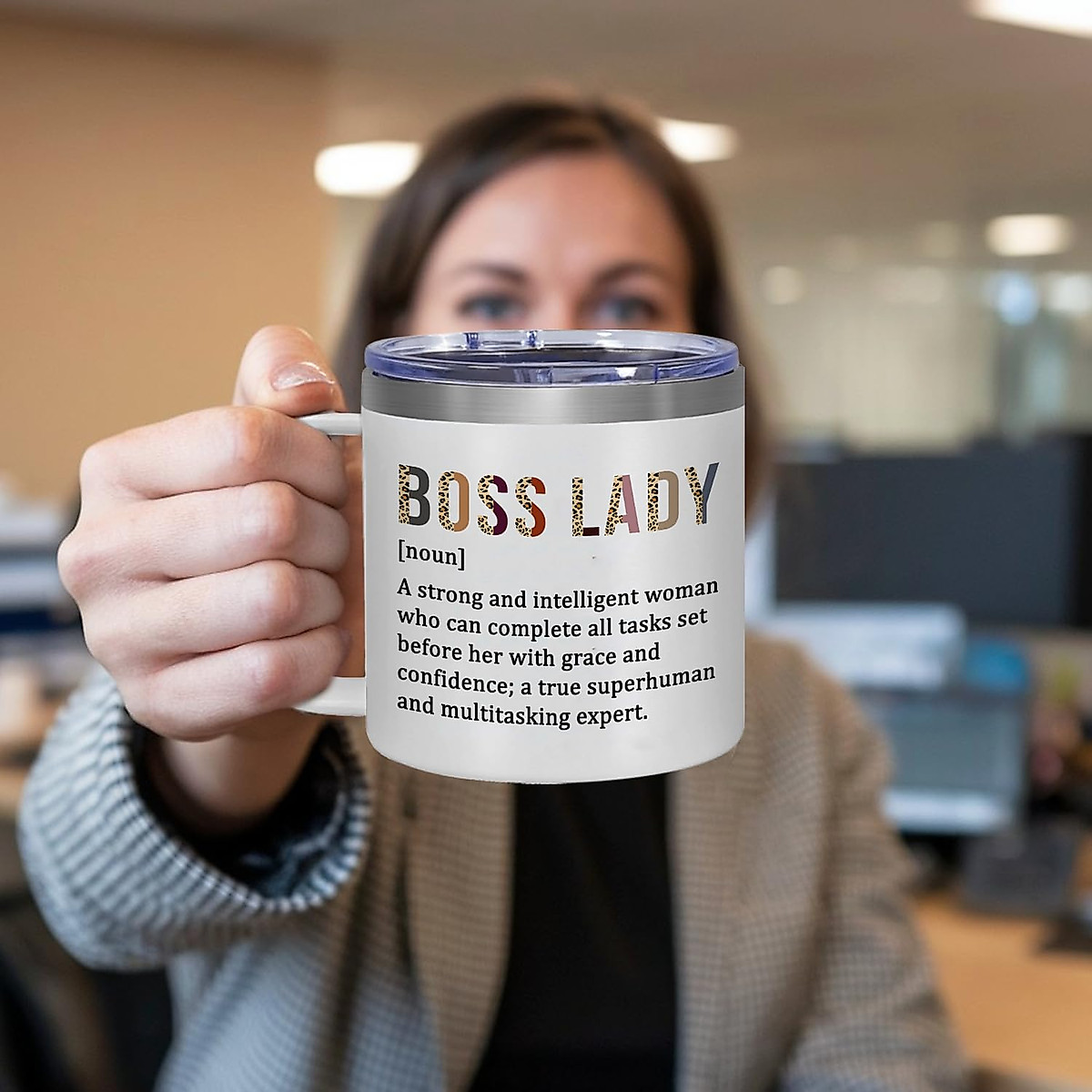 FROOBLEQUIRK 14 Oz Tumbler for Lady Boss, Inspirational Cup for Leader, Manager, Women Coworker – Birthday, Christmas, Boss Day Gift Idea