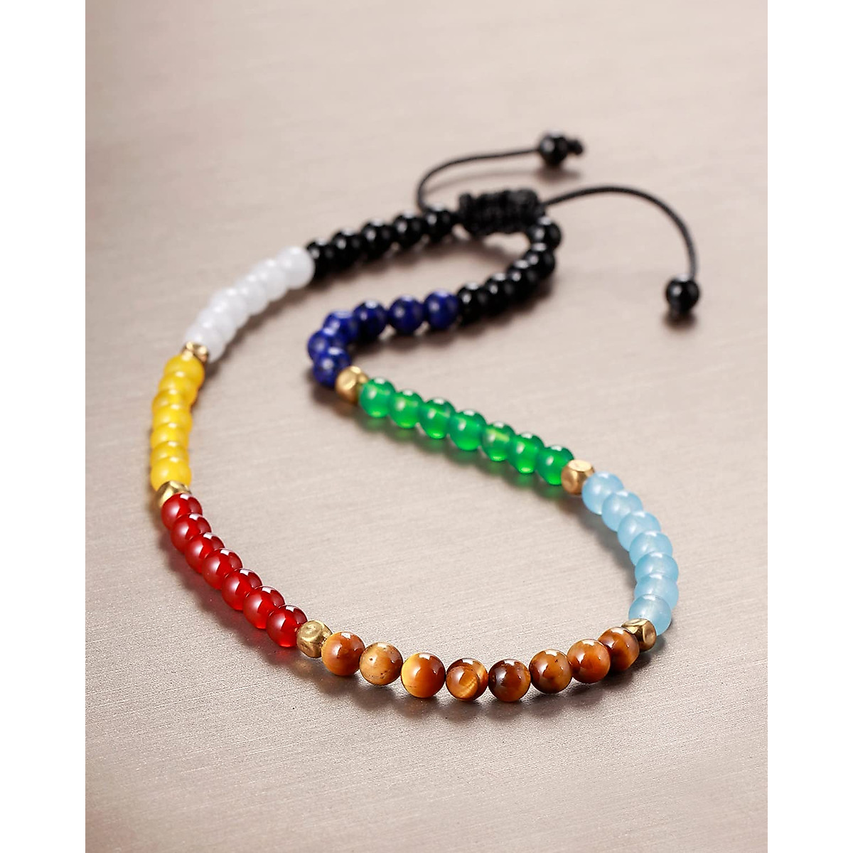 Jewever 7 Chakra Anklet Bracelet For Women Beach Foot Energy Healing Gemstone and Crystals Yoga Worry Stone Balancing Meditation