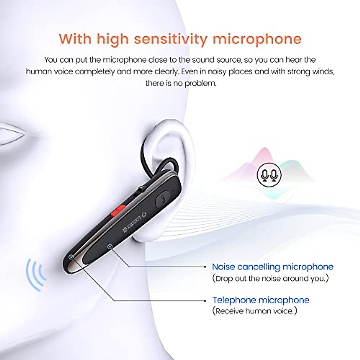 Glazata Wireless Headset with ENC Dual Mic Noise Canceling & Mute Key, apt-X & apt-X HD for Driving, Office, Business, Compatible with Cell Phone and PC 「Black」