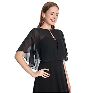 Pukguro Black Sheer Shawl for Evening Dresses Chiffon Soft Capelets for Wedding Cover Up Capes