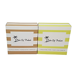 Palm City Products Travel & Animal Themed Wine Charm Gift Set with 20 Beautiful Wine Charms