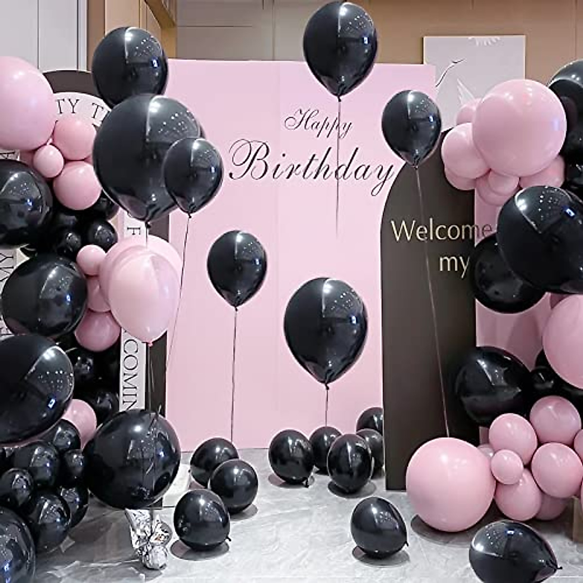 107pcs Black Balloon Garland Arch Kit 5” 10” 12” 18 inch Different Sizes Metallic Black Latex Party Helium Chrome Black Balloons Set for Wedding Birthday Party New Year's Day Decorations Supplies