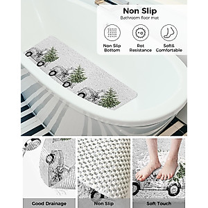Shower Mat Non Slip Bathtub Mat Christmas Truck with Xmas Tree Grey Bath Mat Soft Loofah Shower Mats for Shower Tub Bathroom Quick Drying Foot Mat, 16x47 Inch
