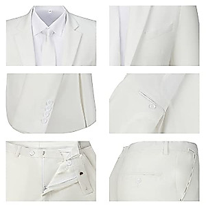 Mens 2 Piece Suit Slim Fit Single Breasted Suits Blazer and Pants,Two Button Solid Prom Wedding Tuxedo Jacket&Trousers for Men Ivory 3XL