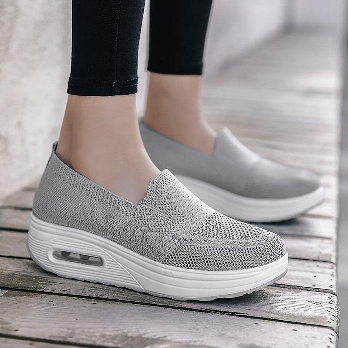 Women's Orthopedic Sneakers, Womens Air Cushion Slip-On Walking Shoes, Orthopedic Shoes for Women, Comfort Loafers Knit Breathable Mesh Non-Slip Platform Casual Sneakers (Grey,38)