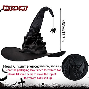 XGOPTS Halloween Women Witch Hat Black Ruched Crooked Wicked Witch Hat Devil Spider Wizard Hat for Costume Cosplay Party
