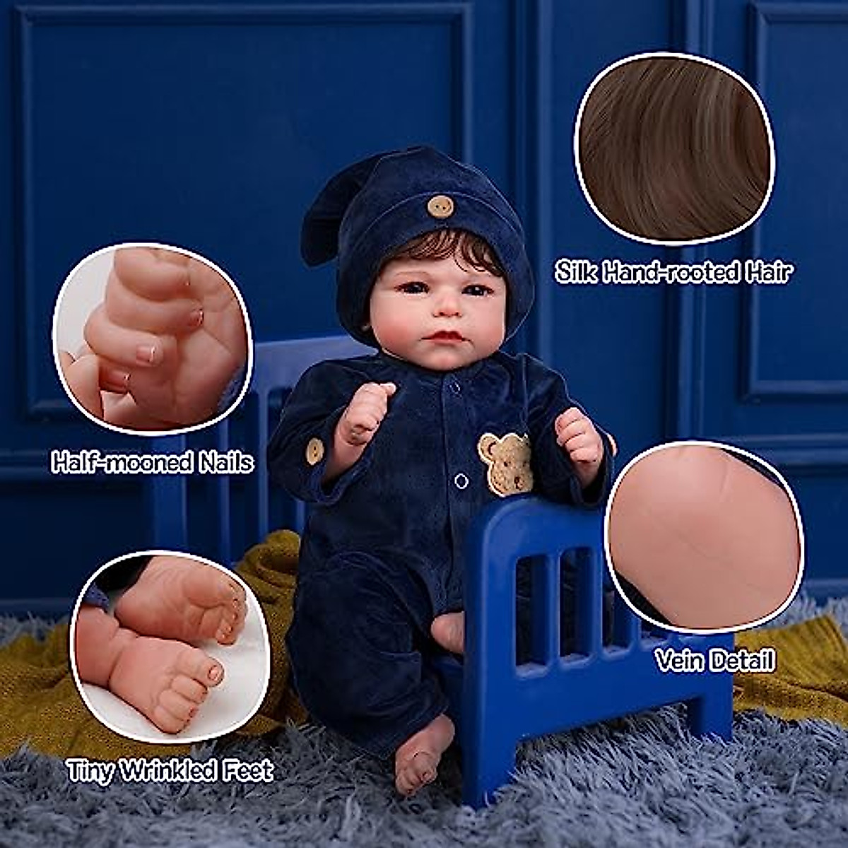 JIZHI Lifelike Reborn Baby Dolls, 17 Inch Realistic-Newborn Baby Dolls Boy, Real Life Soft Body Reborn Baby with Toy Accessories Gift Set for Kids Age 3+