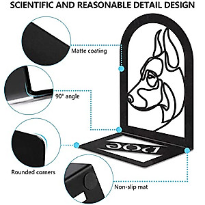 Book Ends Decorative Design Dog Modern Bookends for Shelves, Non-Skid Bookend, Heavy Duty Metal Book Stopper for Books/CDs, 7.9 x 5.3 x 4.3”, Black (1 Pair/2 Pieces, Large)