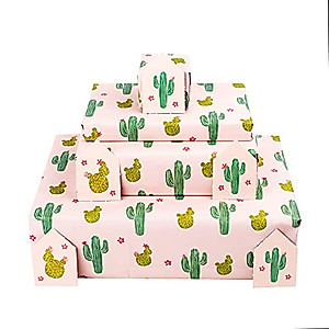 CENTRAL 23 - Cactus Wrapping Paper - 6 Birthday Gift Wrap Sheets - Pink and Green - For Women Girls Teenagers - Trendy Plant Print