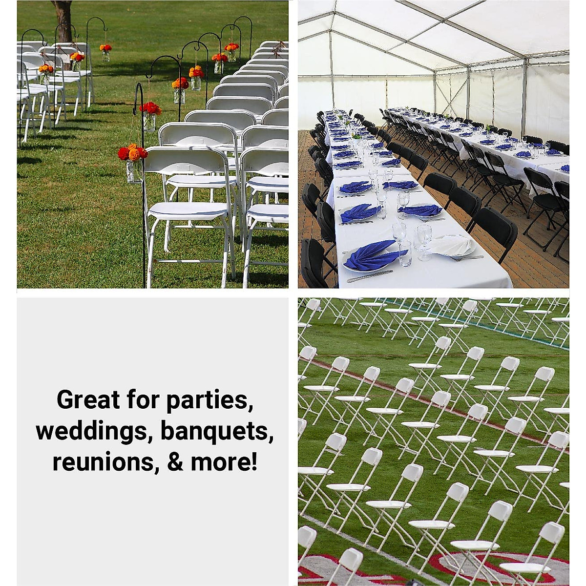 TentandTable Heavy Duty Poly Plastic Stackable Folding Chairs | White | for Event, Banquet, and Wedding| 300-Pound Capacity | 10 Pack