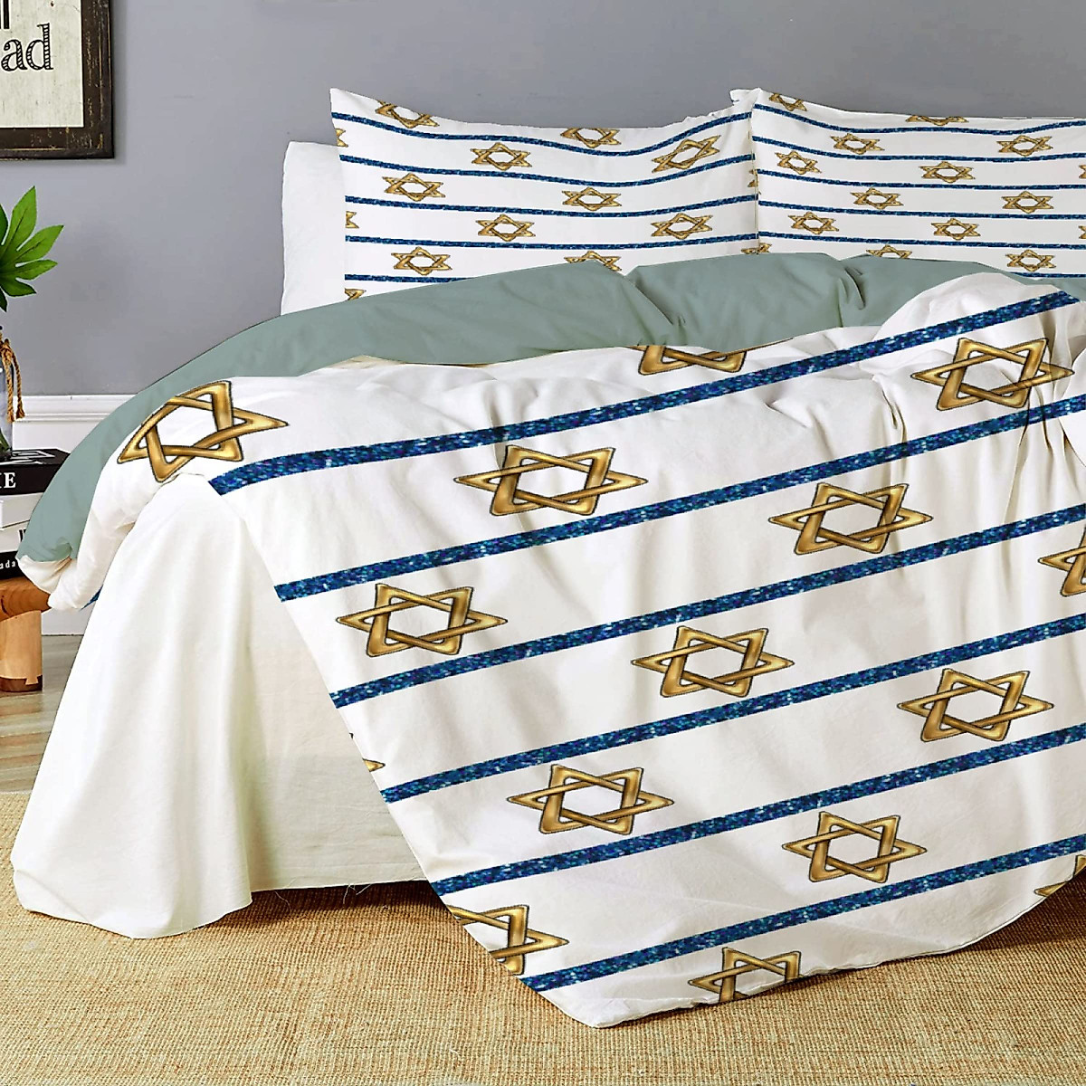 ARTBLANKET Hanukkah Bedding Duvet Cover 3 Piece Set King 104 x 90 in Ultra Soft and Breathable(1 Comforter Cover + 2 Pillow Shams)