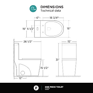 Fine Fixtures Dual-Flush Elongated One Piece Toilet Bowl - Soft Close Seat with High Efficiency Dual Flush in White…