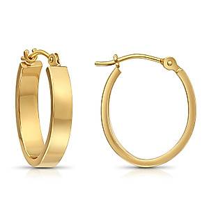 14k Gold Small Oval Flat Hoop Earrings, 0.7" Diameter (yellow-gold)…