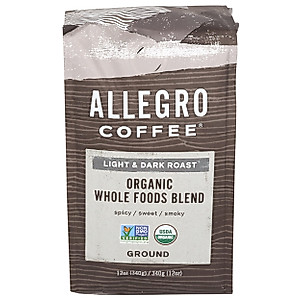 Allegro Coffee Organic Whole Foods Blend Ground Coffee, Light and dark roast, 12 oz (Pack of 1)