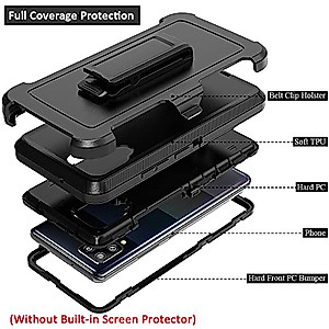 Compatible with Samsung Galaxy A42 5G Case,with Screen Protectors,Heavy Duty Rugged Shockproof Full Body Protection Kickstand Case with Belt Clip Holster for Samsung Galaxy A42 5G (Black)
