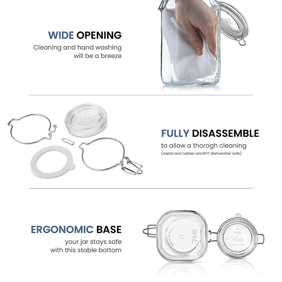 Bormioli Rocco - Food Storage Container - Glass Fido Jars - Hermetic Sealed Hinged Airtight Lid for Fermenting, With Paksh Chalkboard Labels 50 3/4 Ounce (1.5 Liter)