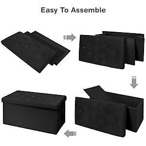 BRIAN & DANY Folding Storage Ottoman Bench, Velvet Ottoman with Storage for Living Room, Long Shoes Bench, Flannelette Footrest Benches Seat 30"x15"x15" (Black)