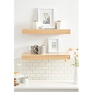 Kate and Laurel Havlock Modern Floating, Mid-Century Bathroom and Kitchen Shelves for Storage and Display, Set of, 2 Piece 24 x 8, Natural Wood