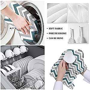 Big buy store Geometric Chevron Zig Zag Pattern Kitchen Dish Towels, Soft Lightweight Microfiber Absorbent Decorative Hand Towel Blue Green Gray Tea Towel Guest Towel for Kitchen Bathroom 18x28in